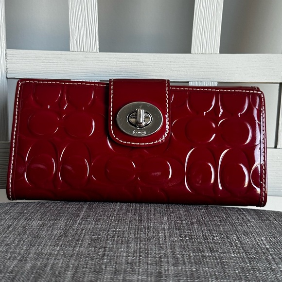 Coach | Bags | Coach Signature Embossed Red Patent Leather Turn Lock ...
